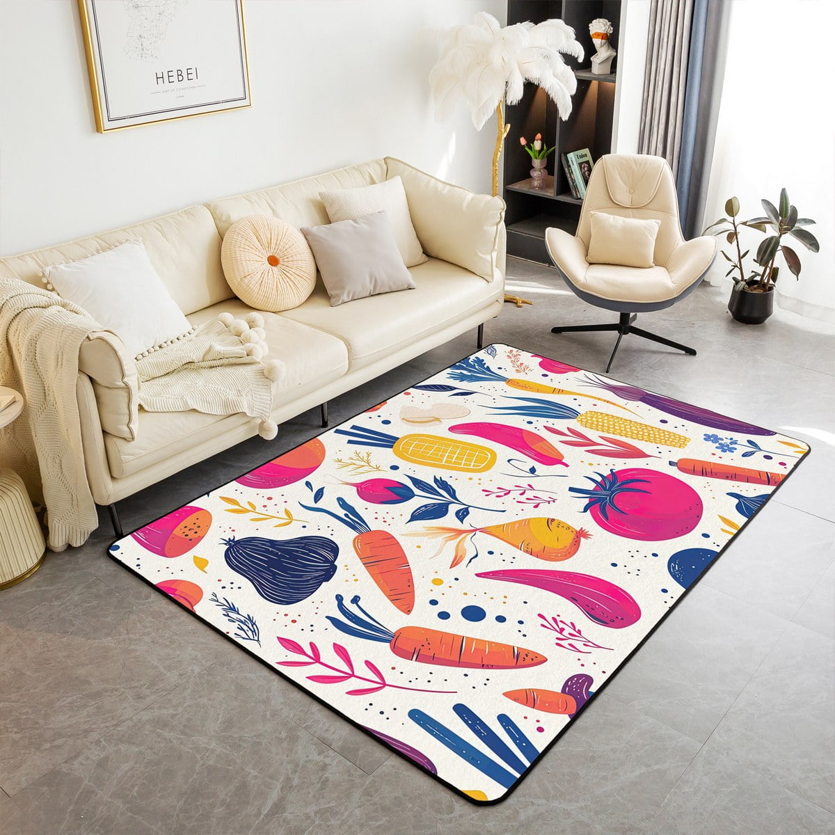 Erosebridal Vegetables Area Rug,Tomato Carrot Corn Eggplant Print ...