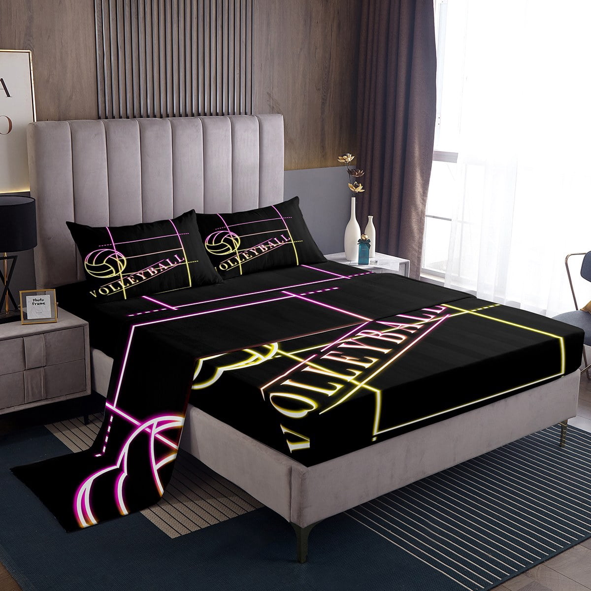 Erosebridal Volleyball Bed Sheets Set Pink Rainbow Queen Size Sheet ...