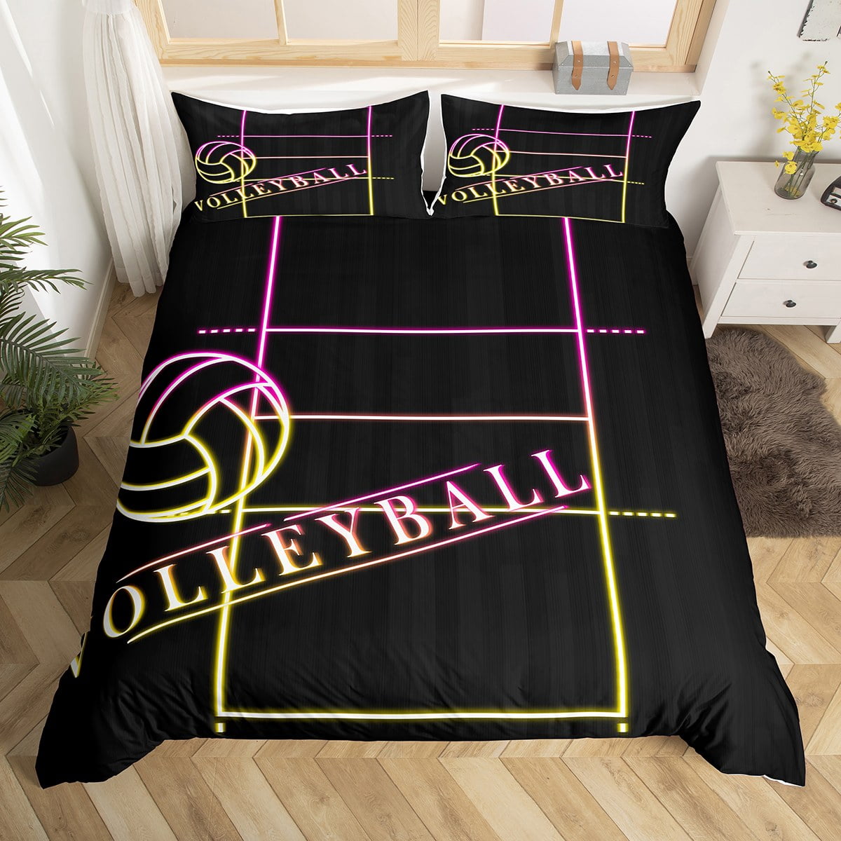 YST Kids Volleyball Duvet Cover Queen for Girls Pink Rainbow Bedding ...