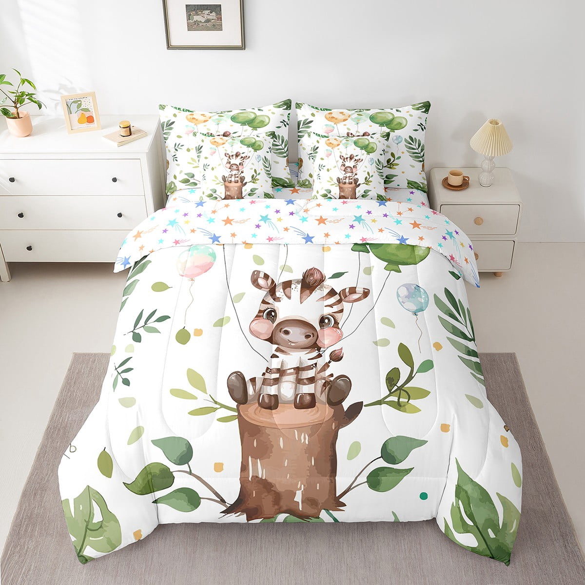 Zebra 7 Piece Bed In A Bag Queen Wild Safari Animal Comforter Set With ...