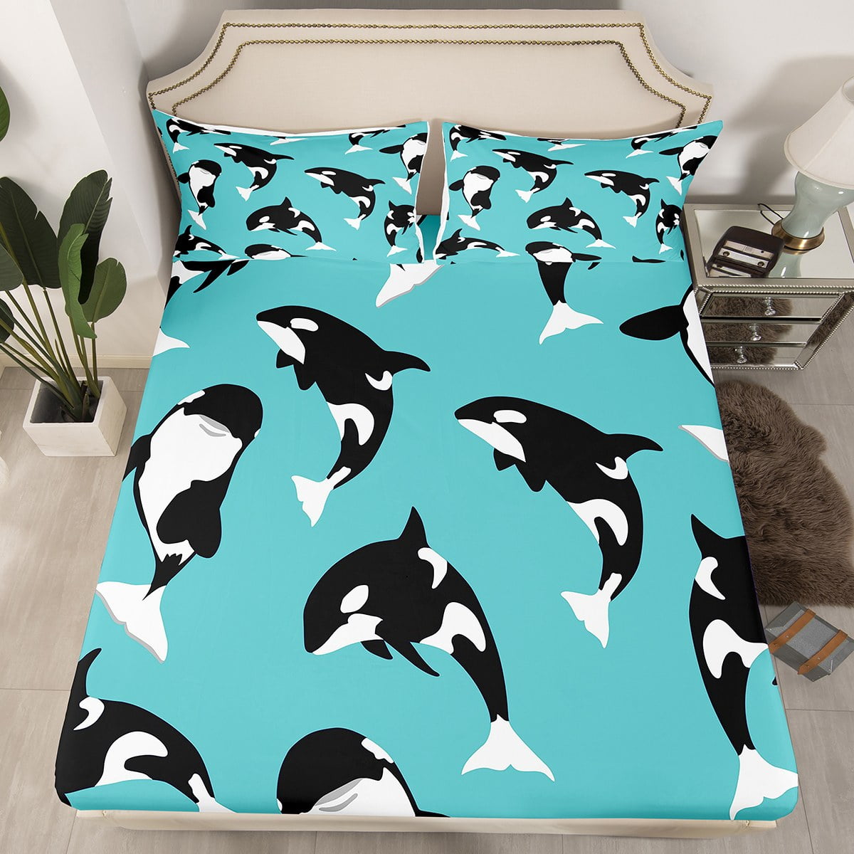Erosebridal Killer Whale Bed Sheets Set Queen, Cartoon Killer Whale ...