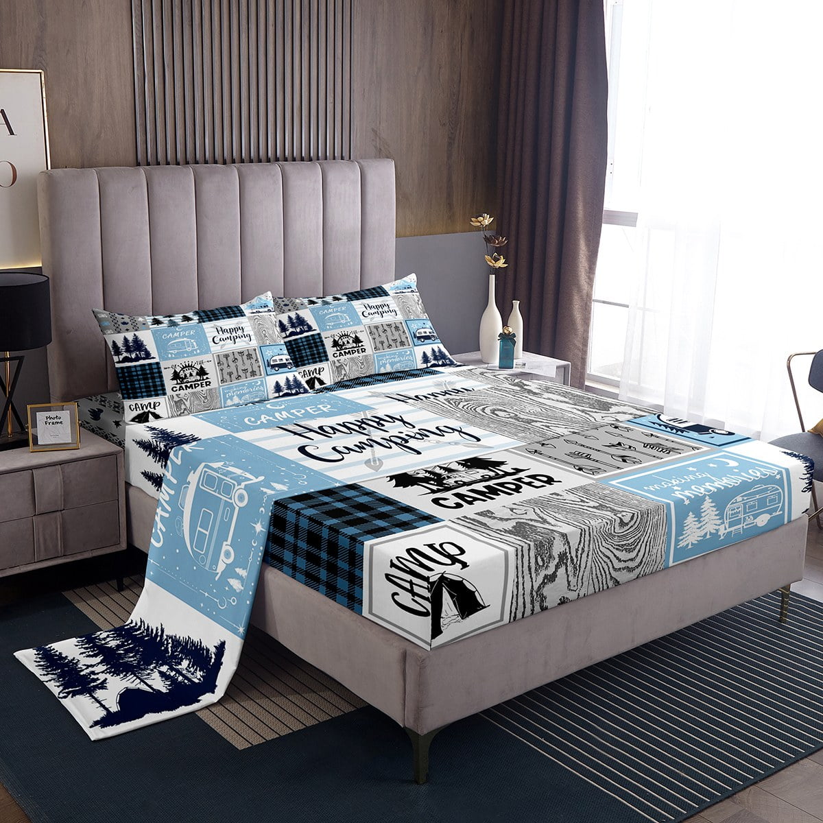 King Bed Sheet For Rv Camper, Happy Camping Fitted Sheet Camper Gifts ...