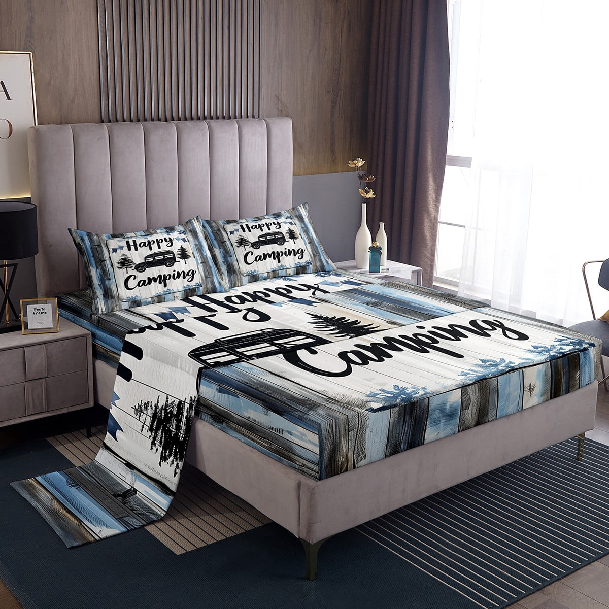 YST King Cabin Camping Bed Sheets Set,Happy Camping Sheet Set for Kids ...