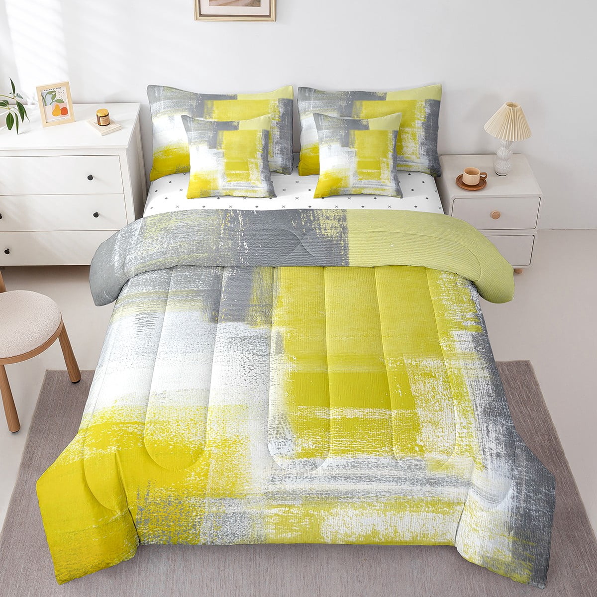 YST King Mustard Yellow Comforter Set 7 Piece,Vintage Ombre Bed in A ...