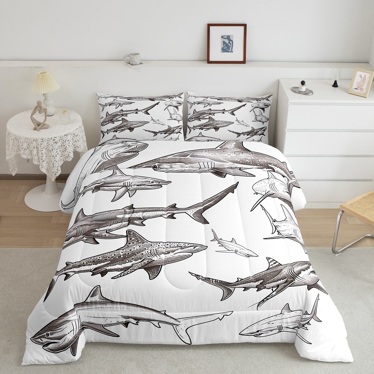 YST King Shark Bedding Sets For Boys, Ocean Animal Comforter Set Marine ...