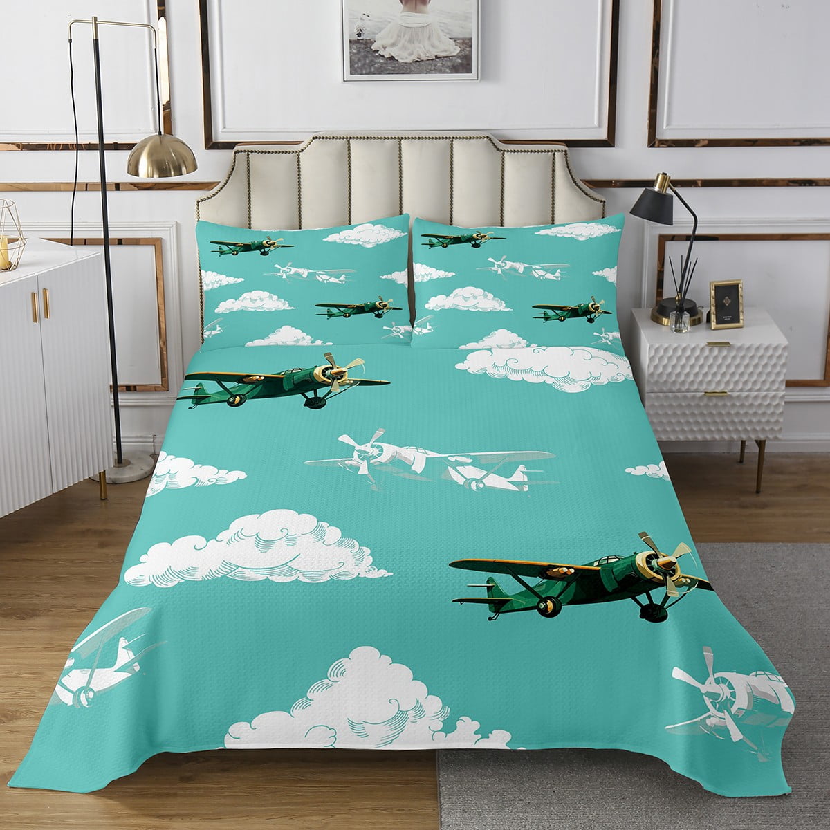 Erosebridal King Size Airplane Bedspread Set,3D Aircraft Quilt Set ...