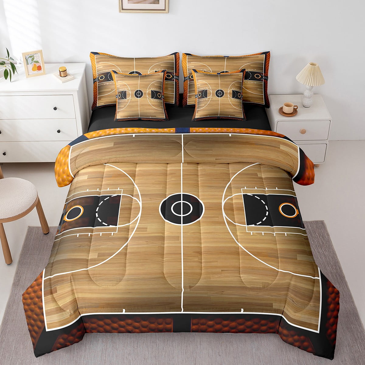 King Size Basketball Comforter 7 Pieces Sports Games Sheet Set Ball ...