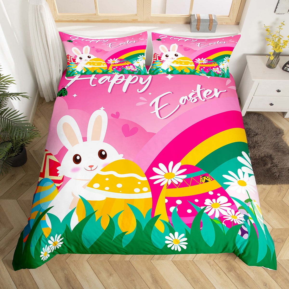 Erosebridal King Size Easter Duvet Cover,Cartoon Easter Bunny Comforter ...