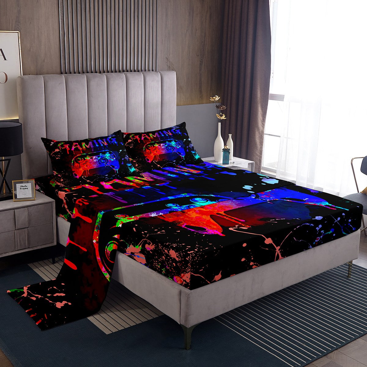 Erosebridal King Size Gaming Sheet Set Gamer Bed Sheets Video Game Room ...