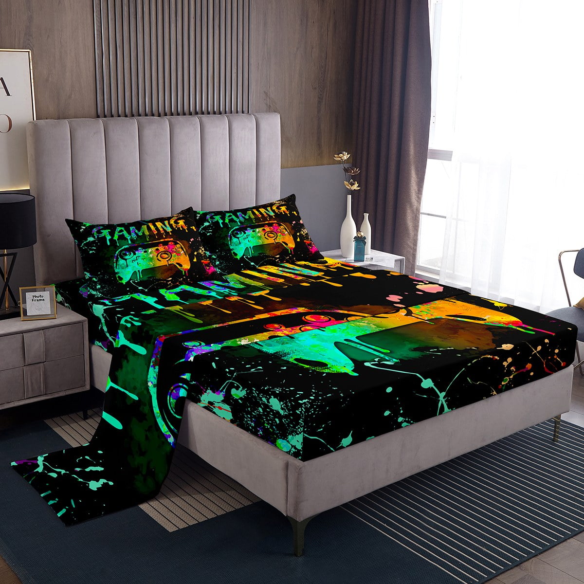 King Size Gaming Sheet Set Gamer Bed Sheets Video Game Room Decor ...