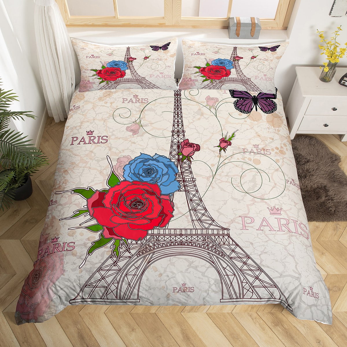King Size Paris Eiffel Tower Bedding Sets Modern French Style Comforter ...