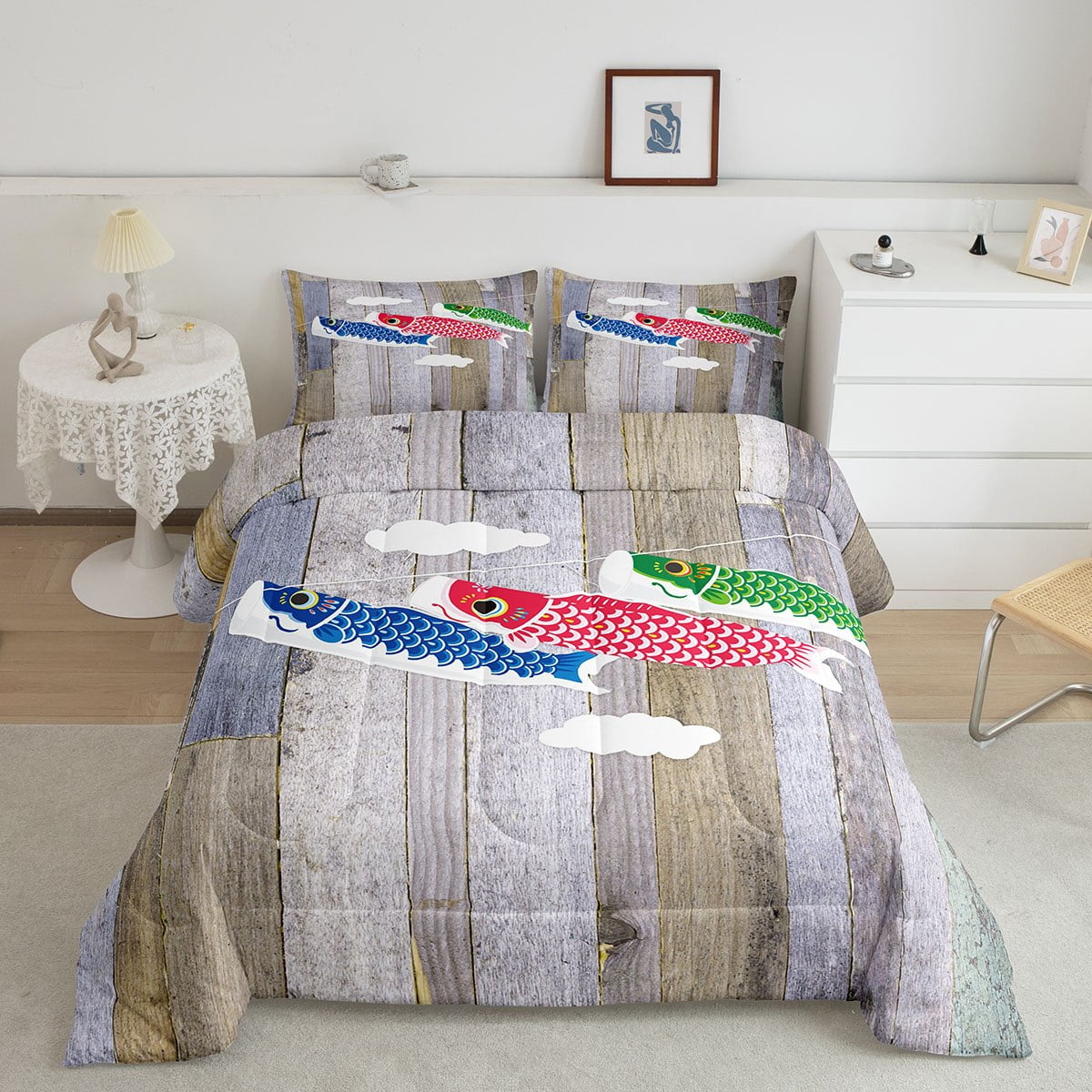 Erosebridal Koi Fish Comforter Set Queen, Japanese Style Bedding Set ...
