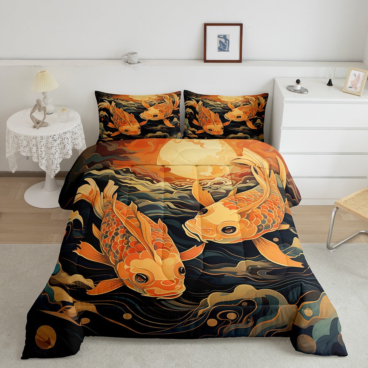 YST Koi Fish Full Size Comforter Set,Japanese Style Bedding Set for ...