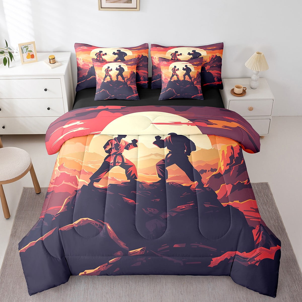 Kung Fu Bed In A Bag King Karate Men Silhouettes Bedding Set Japanese ...