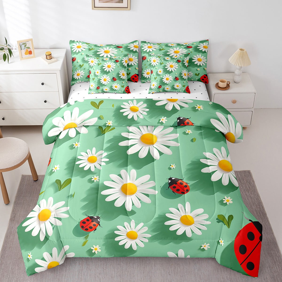YST Ladybug Bed In A Bag 7 Piece Queen Cute Ladybird Comforter Set ...