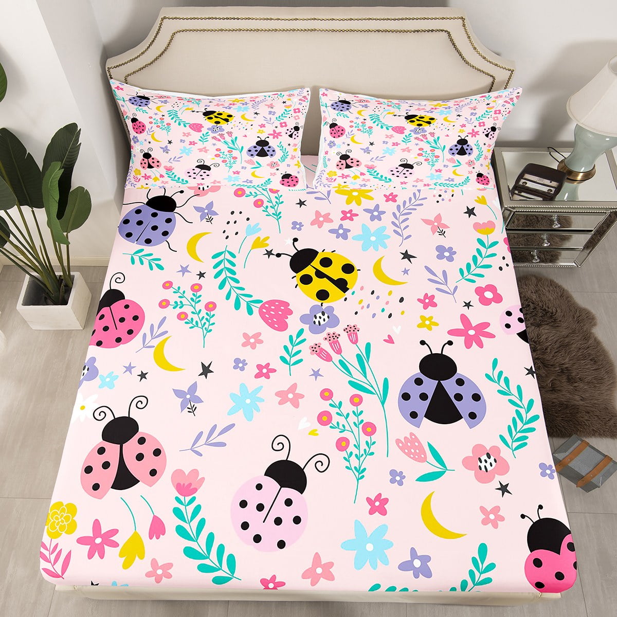 YST Ladybug Bed Set for Boys Girls Pink Floral and Animal Bed Sheets ...