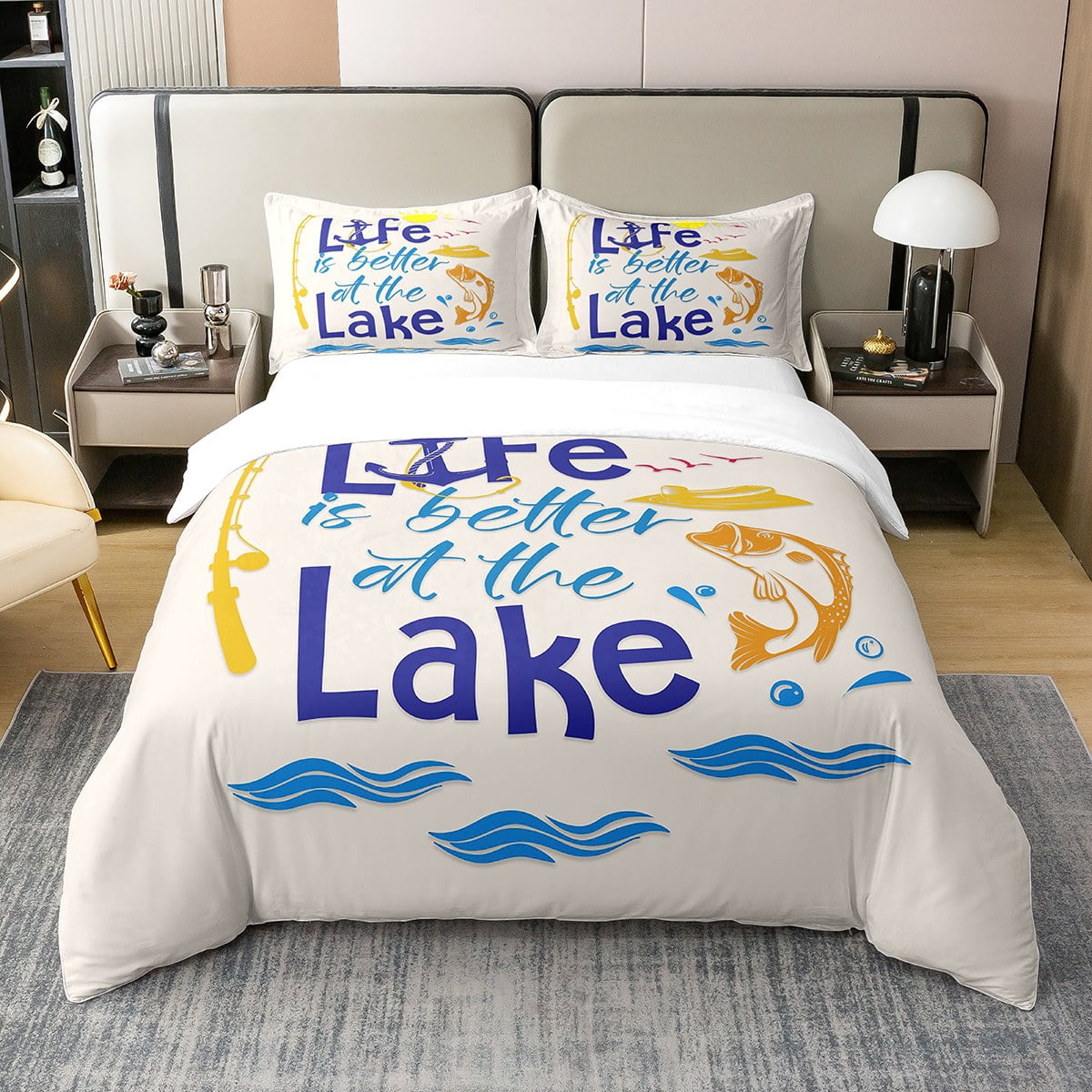 Lake Comforter Cover Full Size Fishing Decor Bedding Set Adults Lake ...