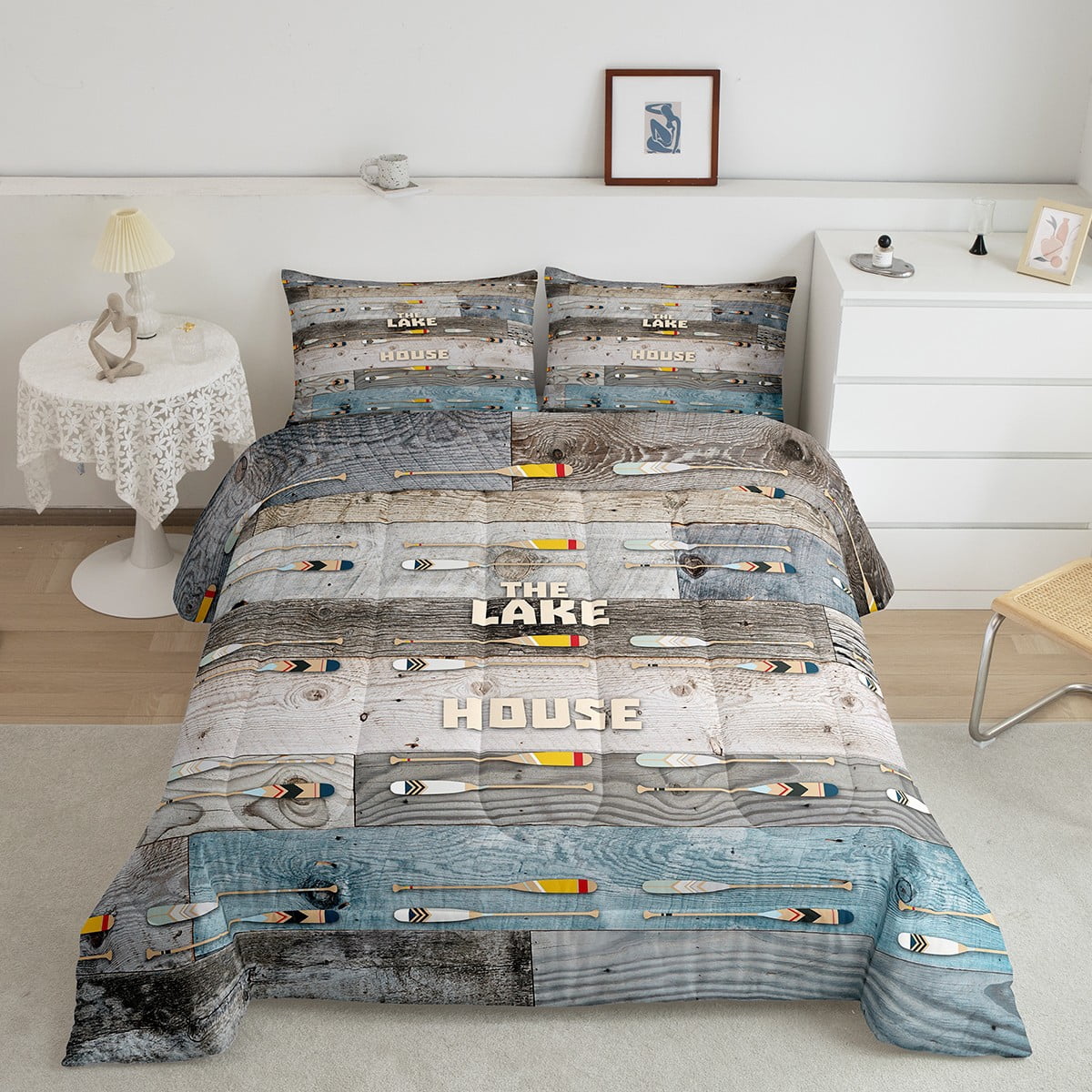 Lake Comforter Set For Lake House, Paddle Decor Bedding Set King Size ...