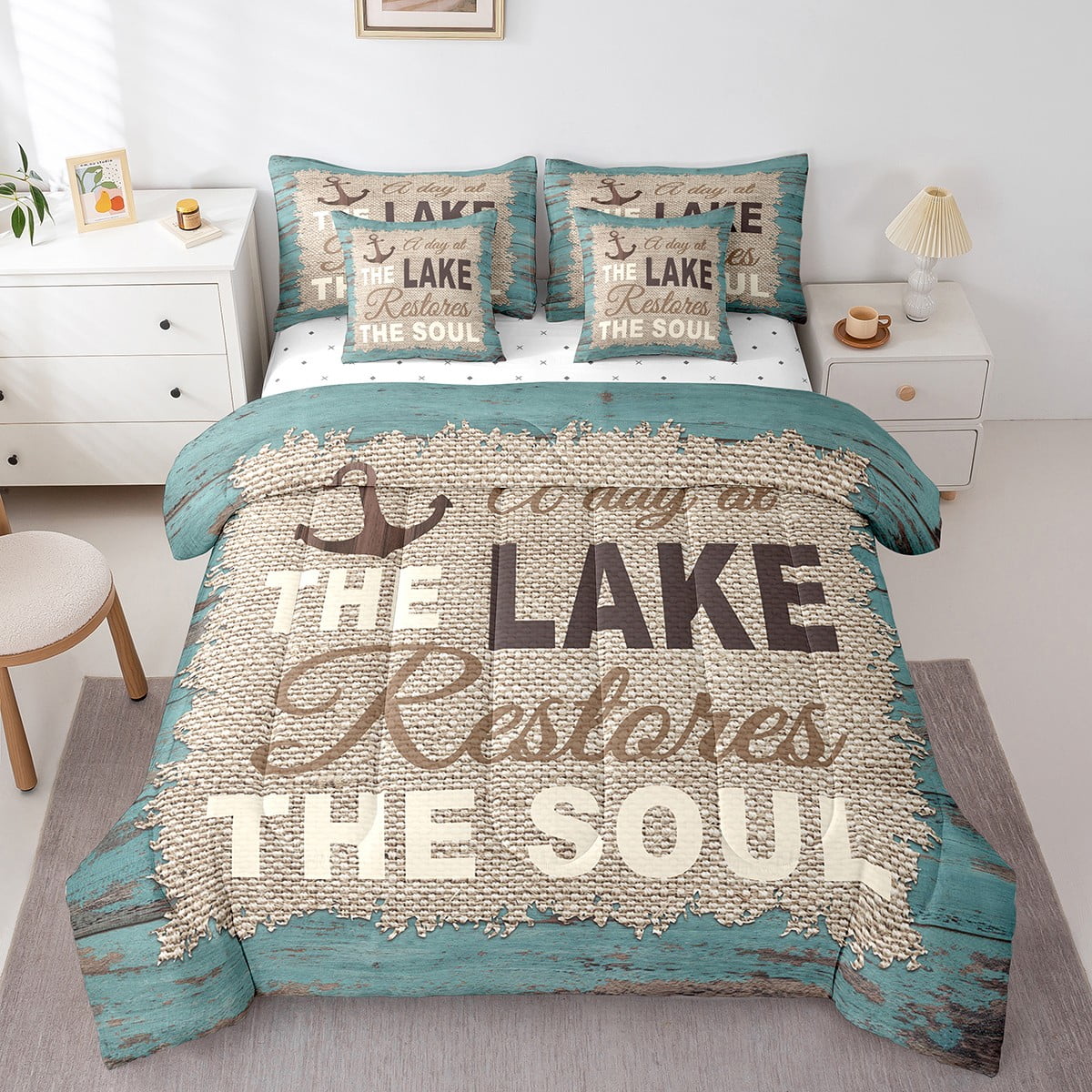 Lake House Bed in A Bag Twin,Vintage Nautical Anchor Comforter Set 7 ...