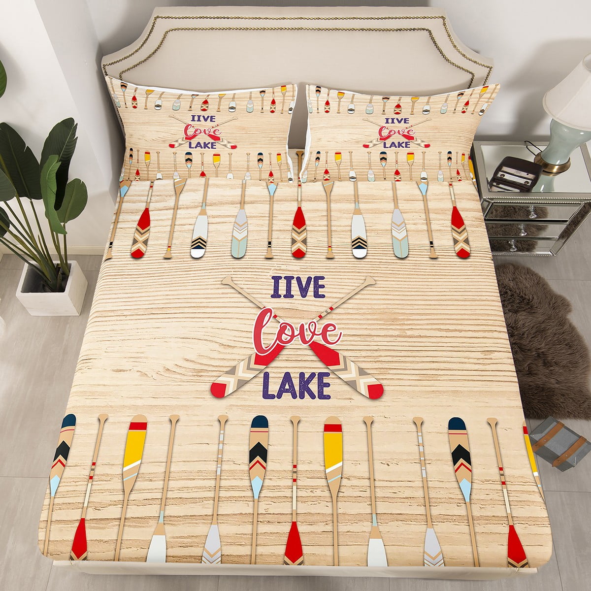 Erosebridal Lake House Decor Bedding Set, Rustic Farmhouse Fitted Sheet ...