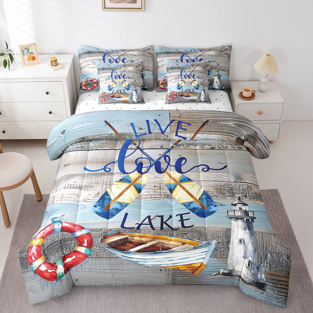Lake House Full Comforter Set 7 Piece,Rustic Farmhouse Bed in A Bag ...