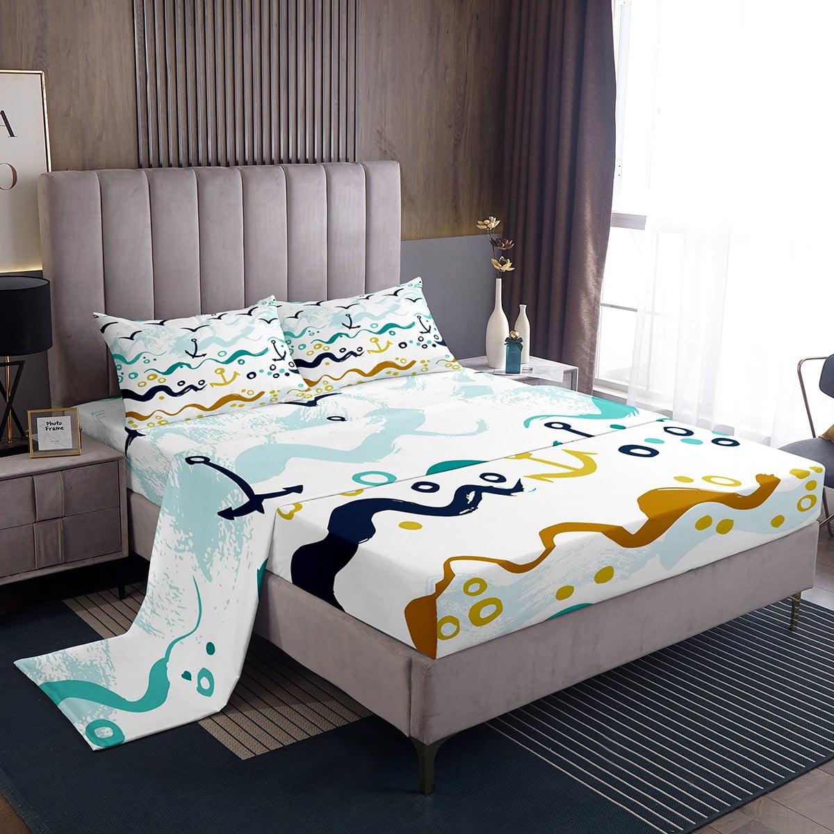 YST Lake House Sheets Blue Sea Abstract Waves Bed Sheets Set, Ocean ...