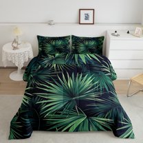 YST Green Boho Tropical Comforter Sets Queen Black Abstract Palm Banana ...