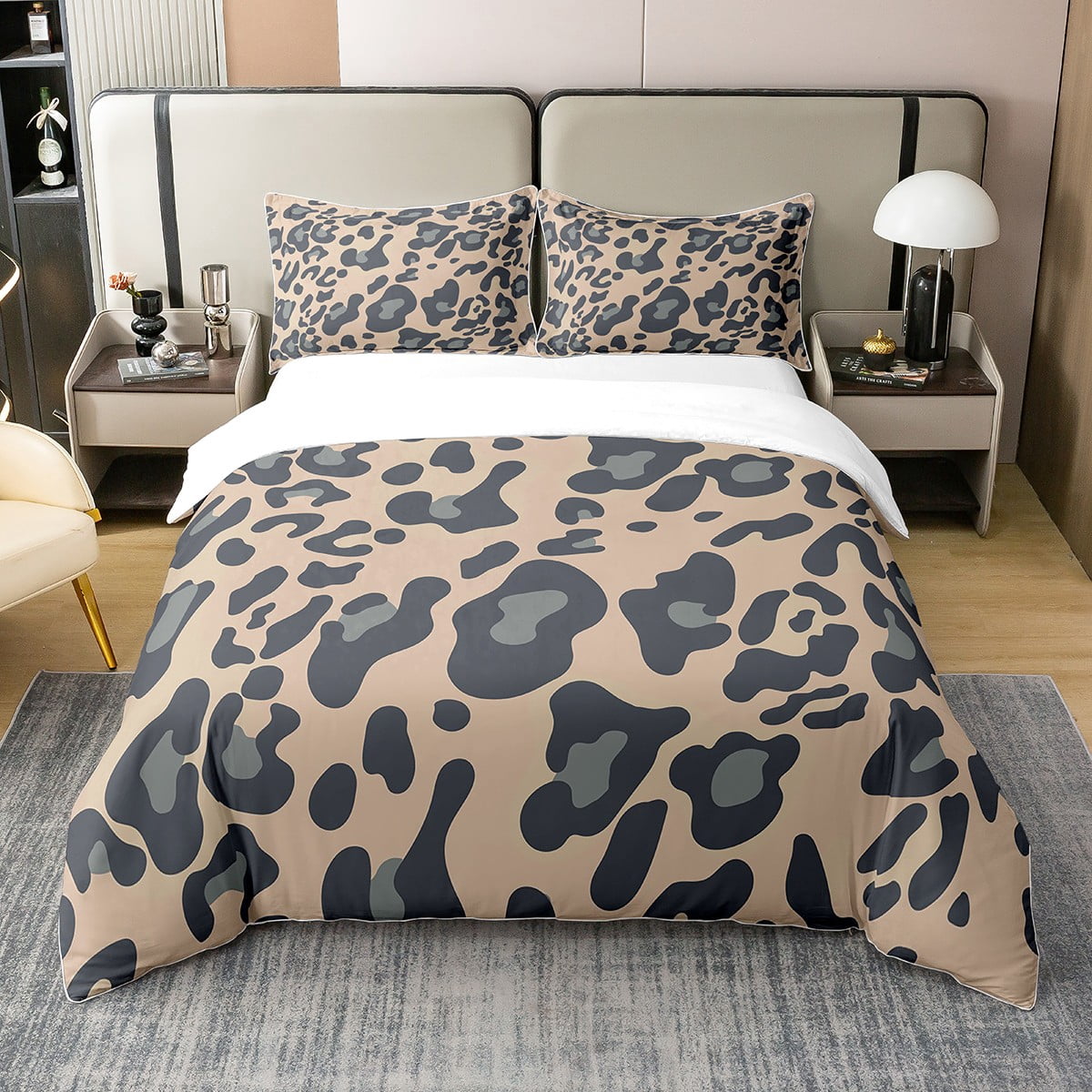 YST Leopard 100% Cotton Duvet Cover Queen Brown Cheetah Bedding Set for ...