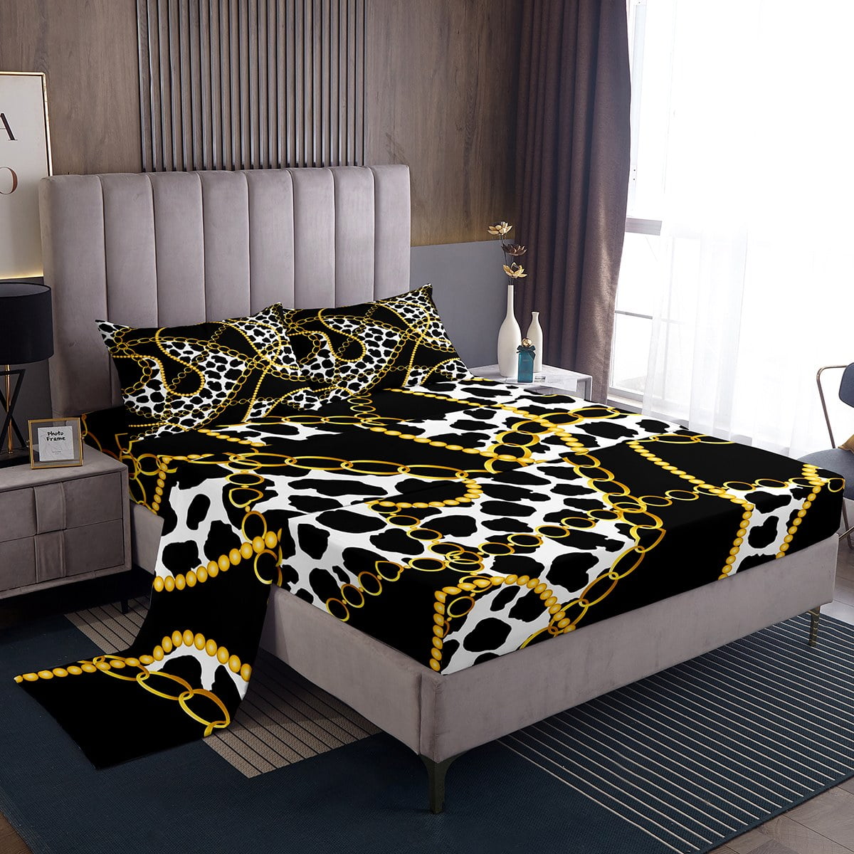 YST Leopard Bed Sheets Set Cheetah Print Golden Chains Sheets Safari ...