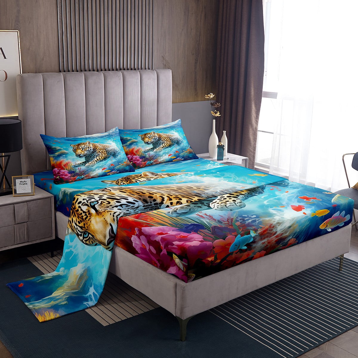 YST Leopard Cheetah Bed Sheets Set Sea Marine Themed Queen Sheet Set ...
