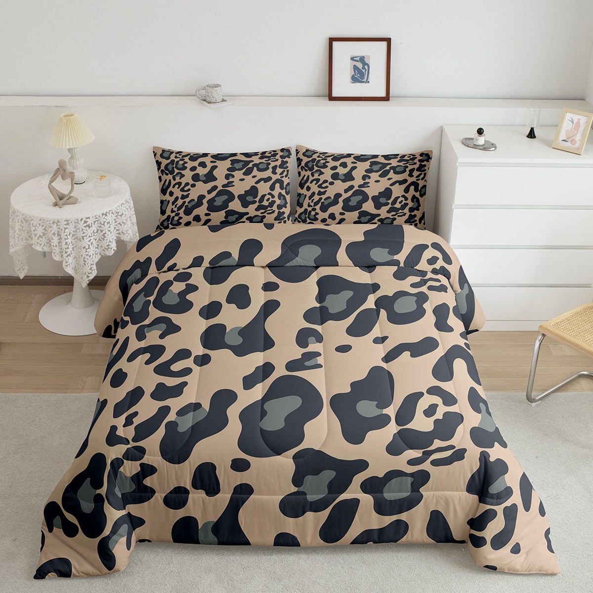 Yst Leopard Comforter Queen Brown Cheetah Bedding Set For Youth