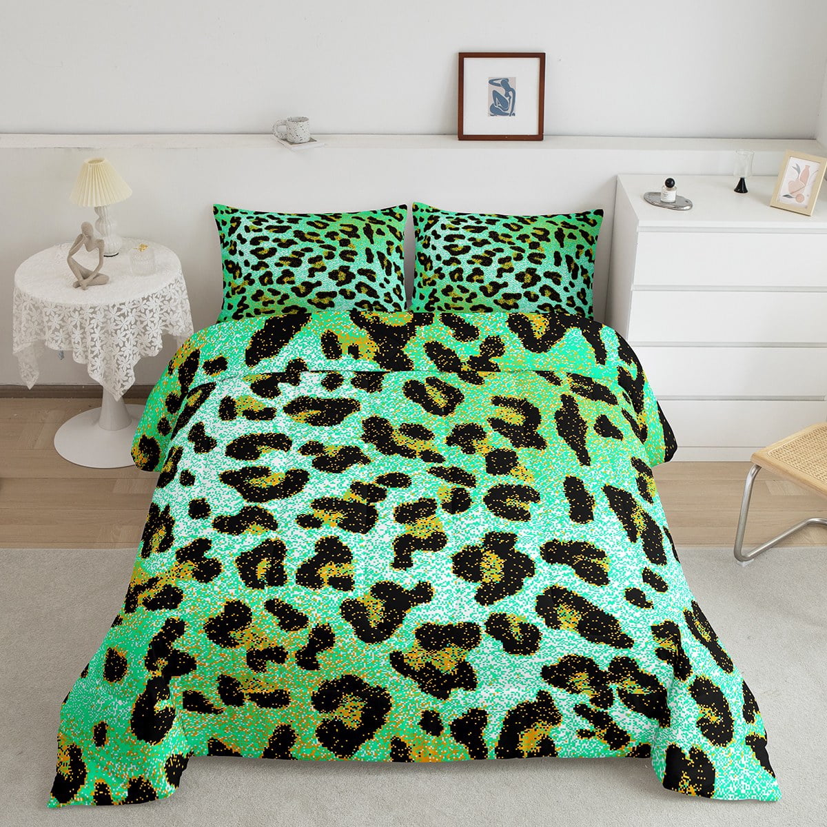 YST Leopard Comforter Queen Green Cheetah Bedding Set for Youth,Girly ...