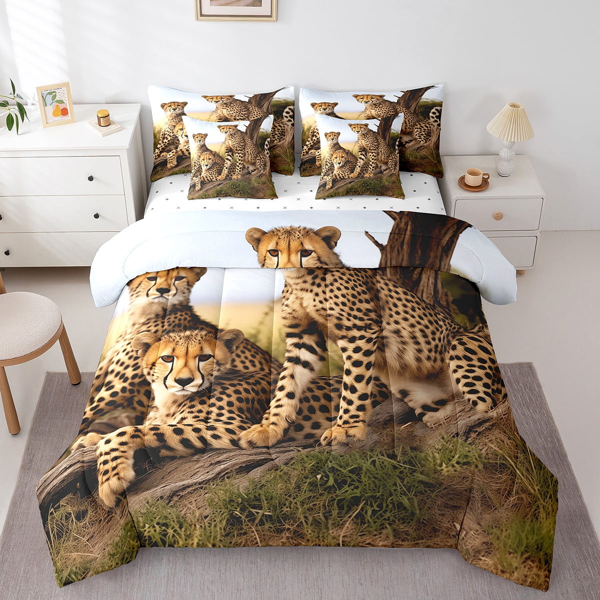 Leopard Comforter Set 7 Pcs Queen, Cheetah Sheet Set Bed In A Bag ...