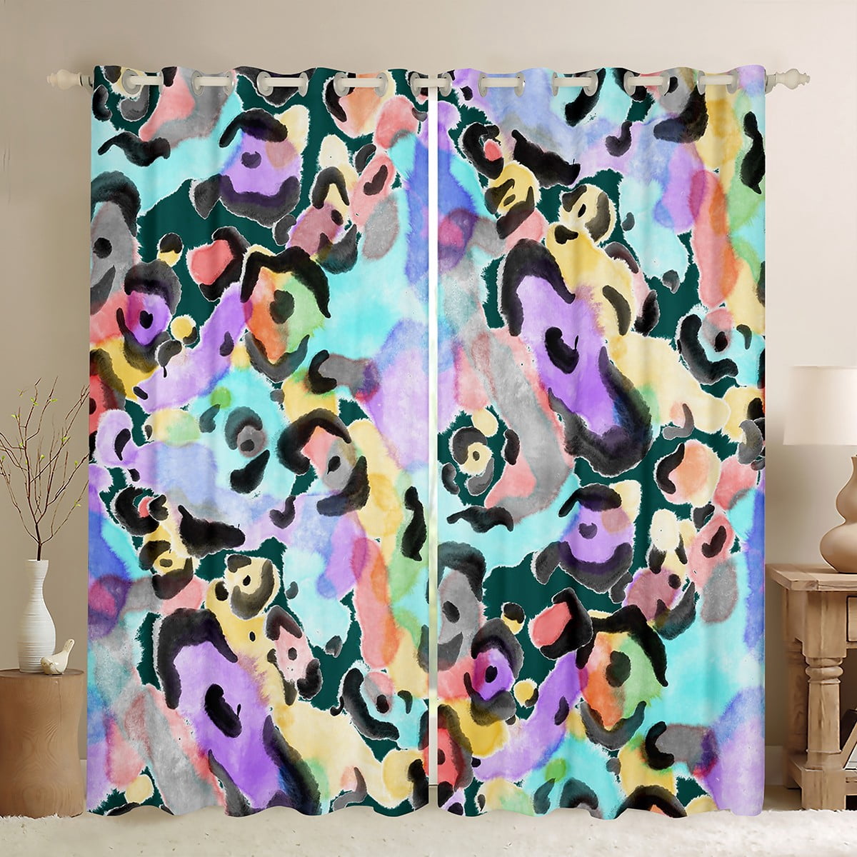 Erosebridal Leopard Curtains Watercolor Cheetah Blackout Curtains 42 ...