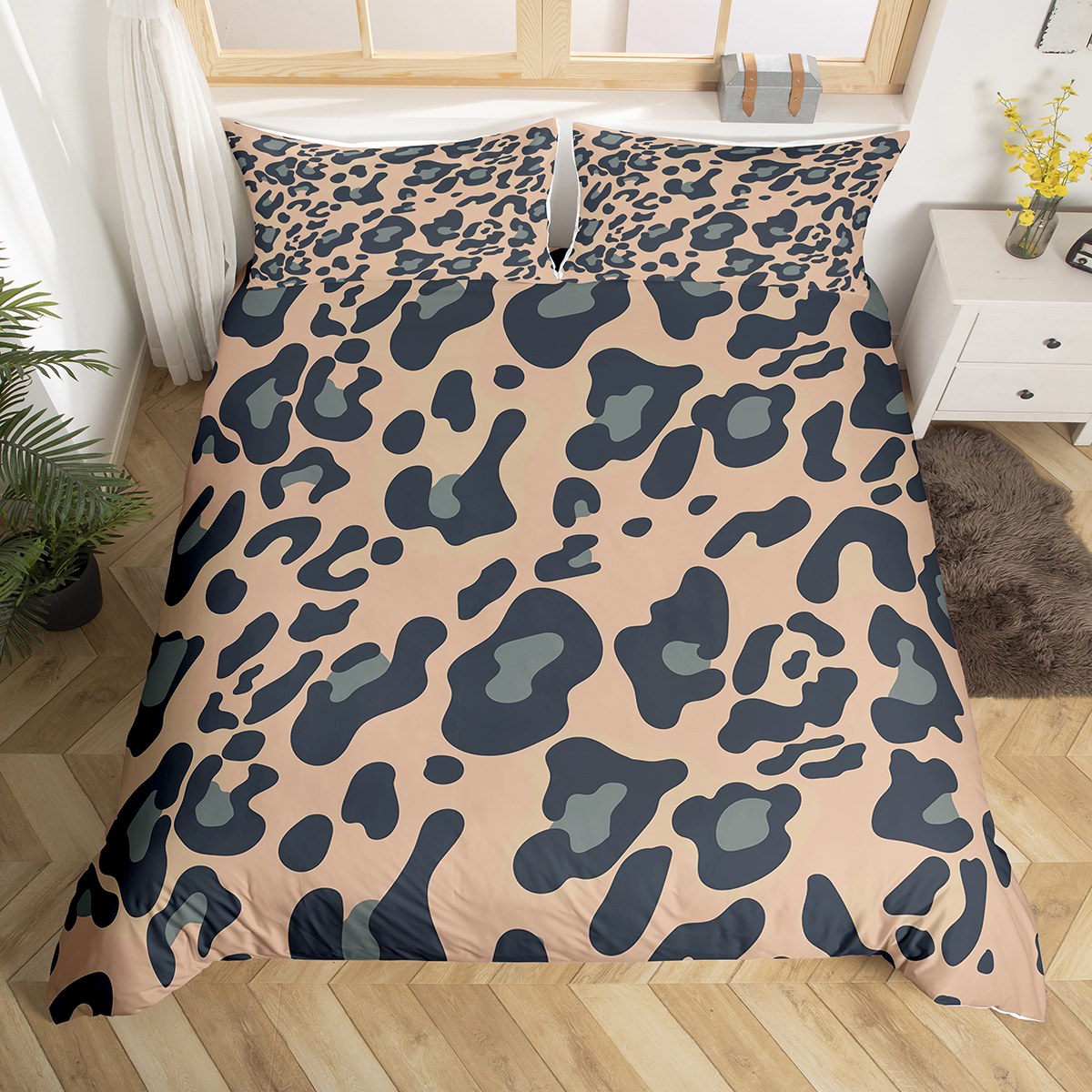 Erosebridal Leopard Duvet Cover Queen Brown Cheetah Bedding Set for ...