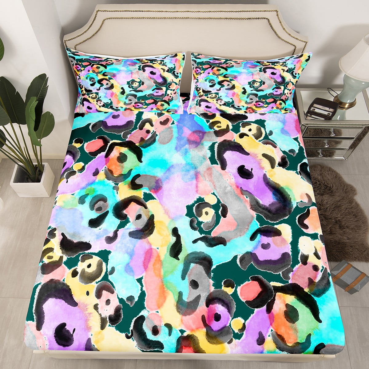 Yst Leopard Fitted Sheet Watercolor Cheetah Bed Sheets Twin 2pcs For
