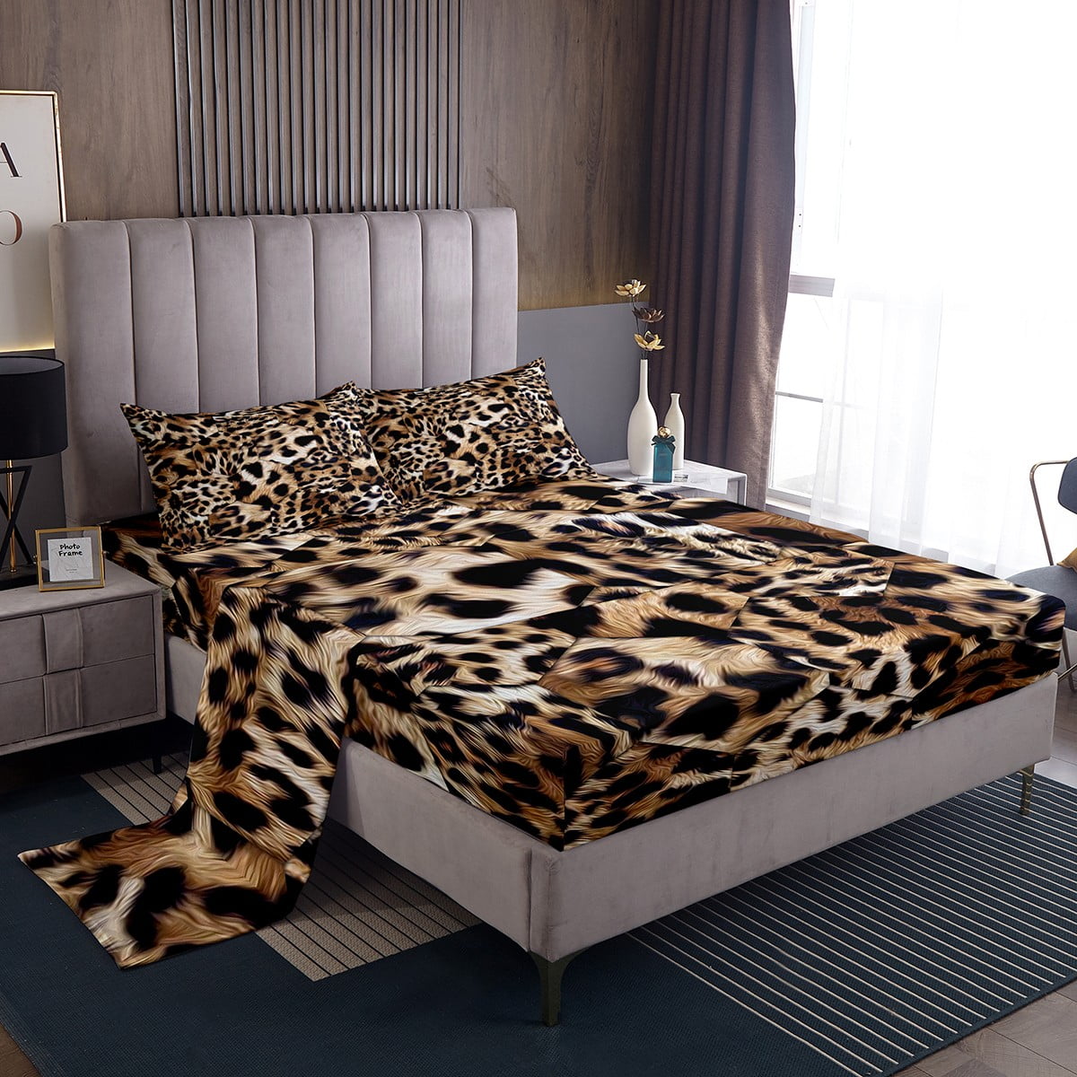 Erosebridal Leopard Print Bed Sheets Set Ultra Soft Wildlife Faux ...