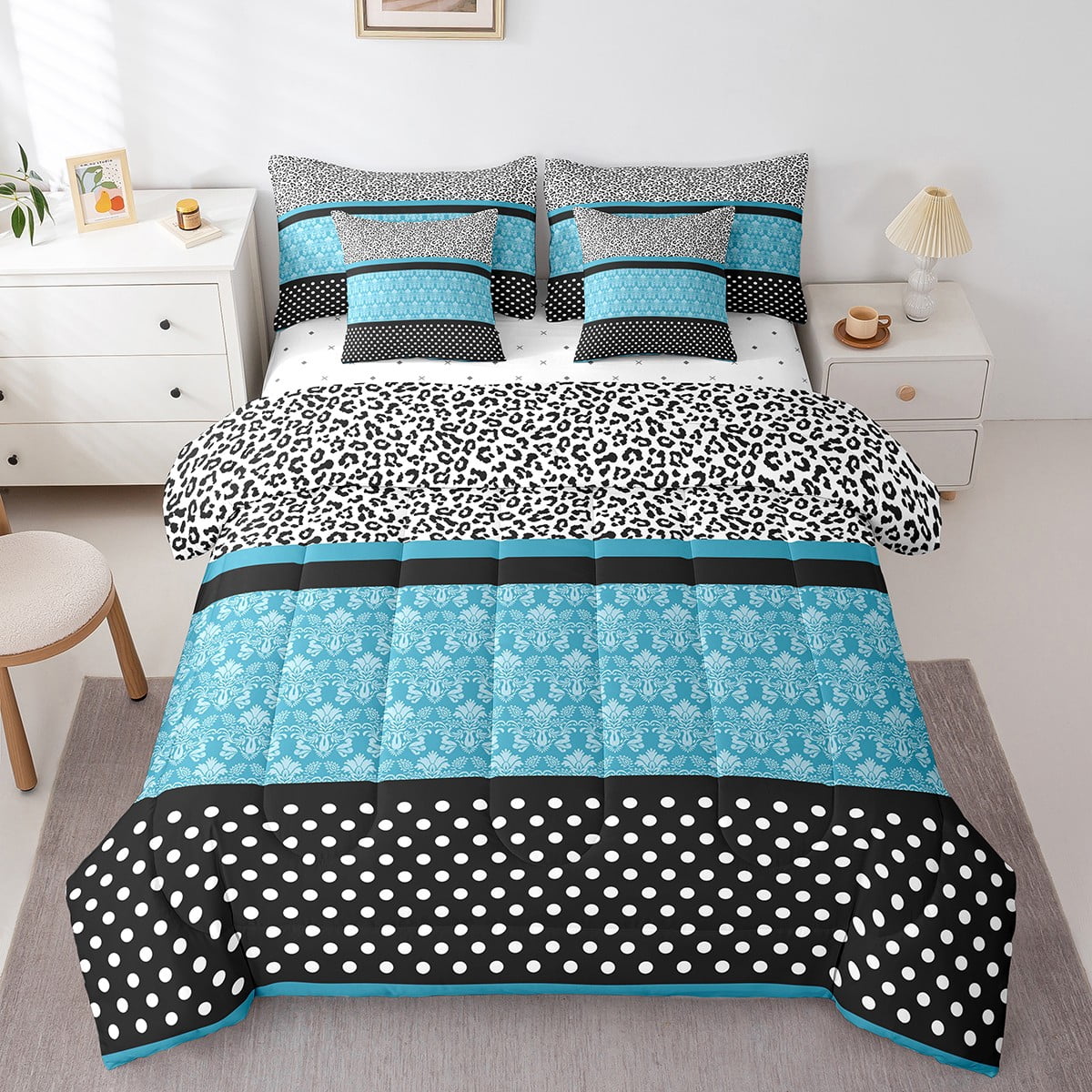 Erosebridal Leopard Print Bedding Set Full 7 Piece,Teal Boho Paisley ...