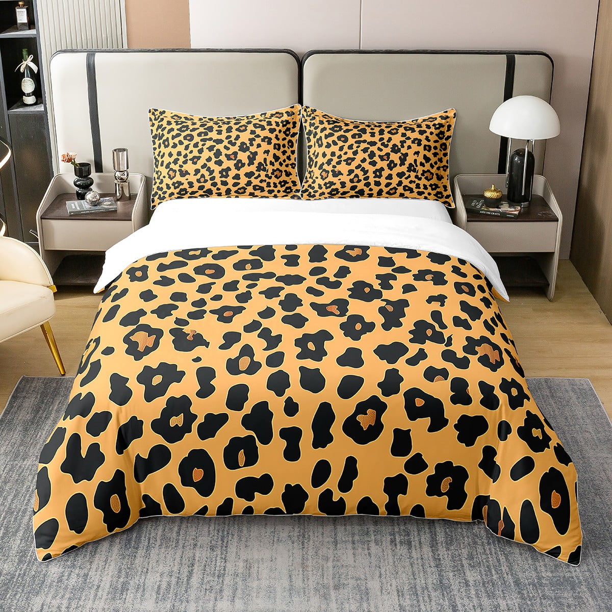 Yst Leopard Print Bedding Set Queen Size Cheetah Hunting Duvet Cover