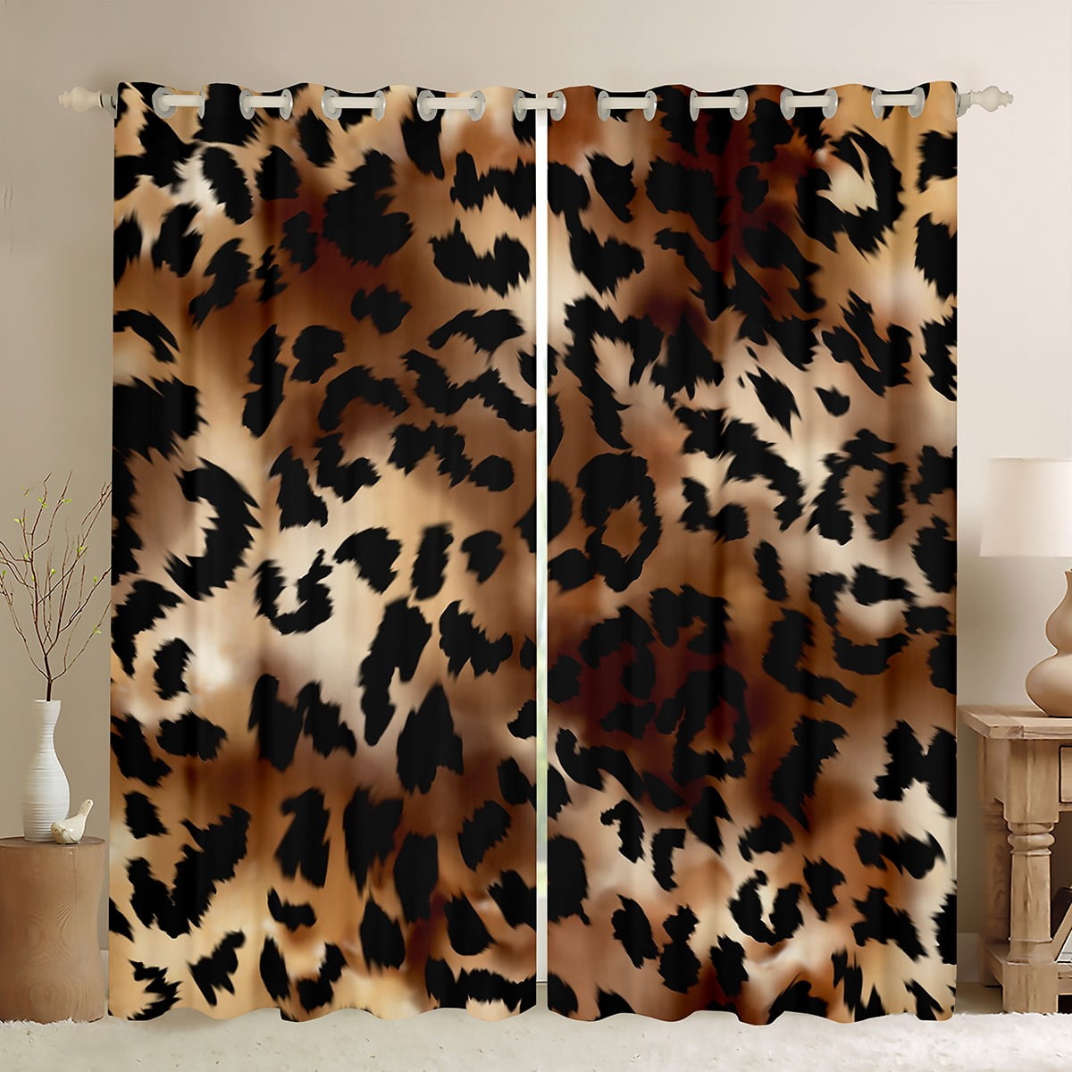 Erosebridal Leopard Print Curtains 52x63 inch Leopard Blackout Curtains ...
