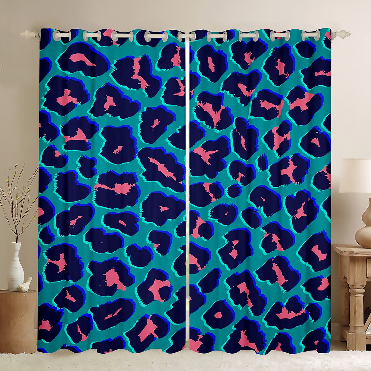 Leopard Print Curtains 52x84 inch Leopard 30%-50% Blackout Curtains ...