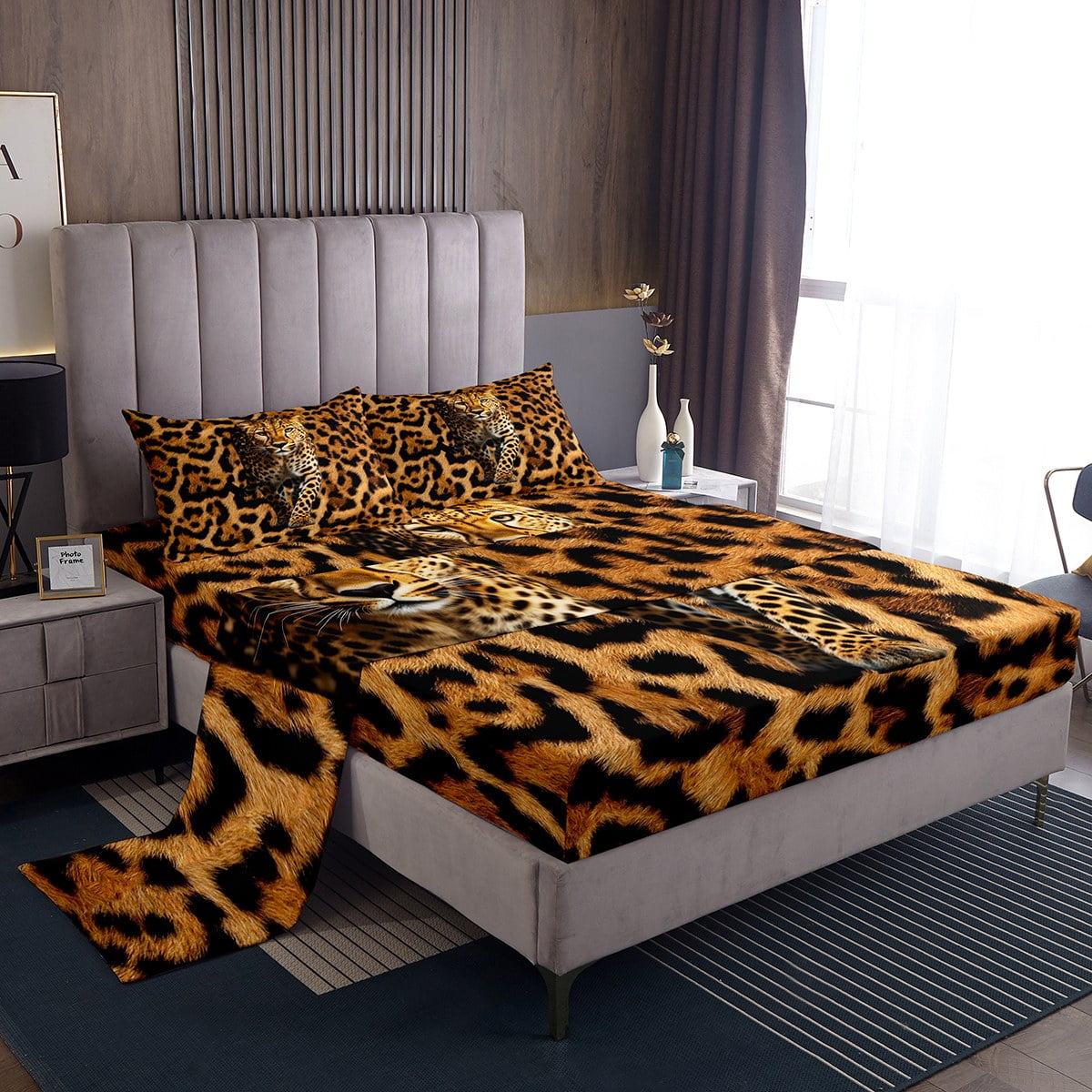 Erosebridal Leopard Print Sheet Set Wild Animal Skin Bed Sheets Set ...