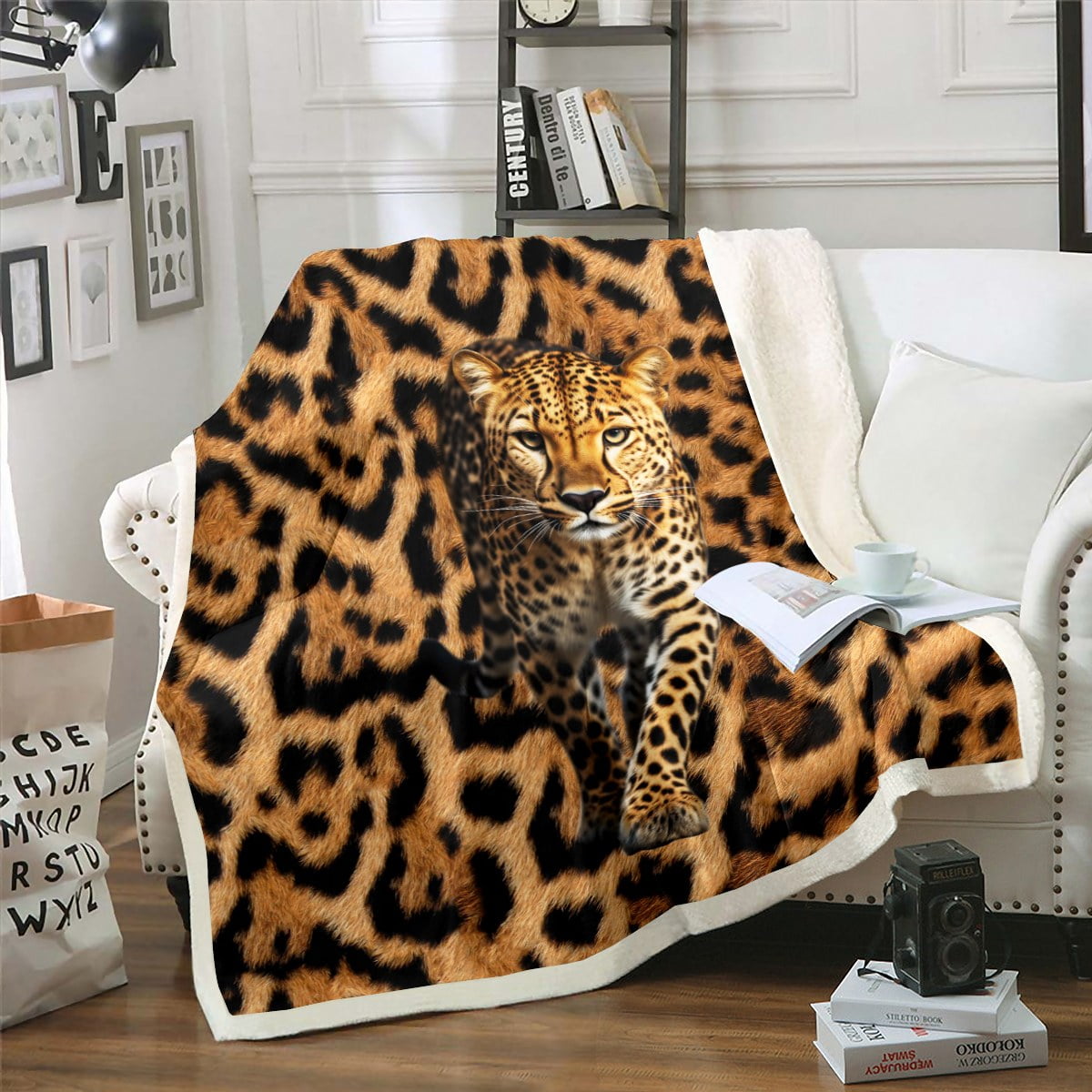Leopard Print Throw Blanket Wild Animal Skin Fleece Blanket Brown Black ...