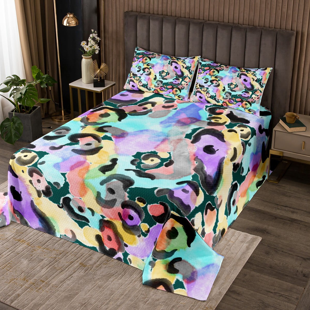 YST Leopard Quilt Set Watercolor Cheetah Bedspread Set Queen 3Pcs for ...