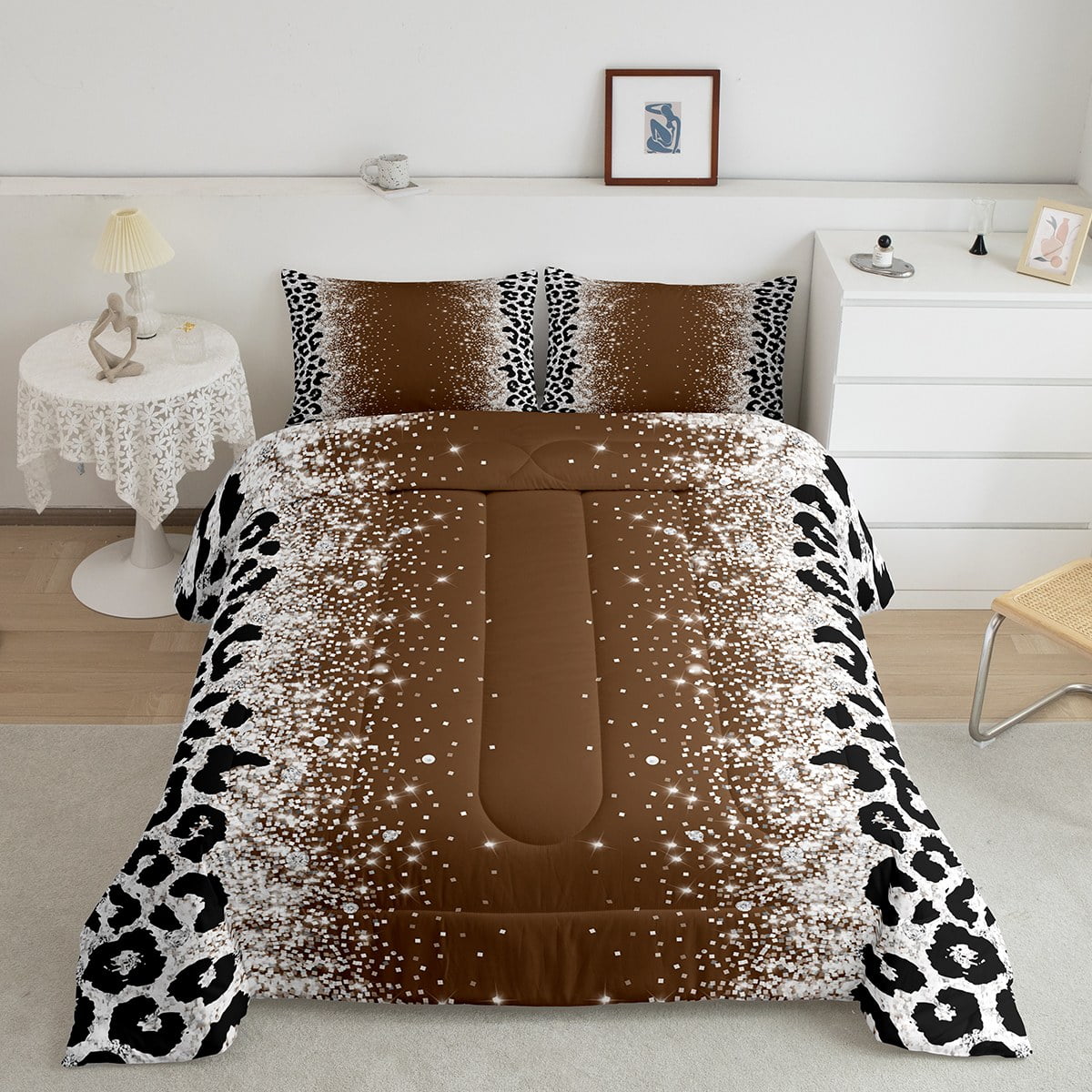 YST Leopard Twin Bedding Sets for Boys Bedroom,Ombre Gradient Brown ...