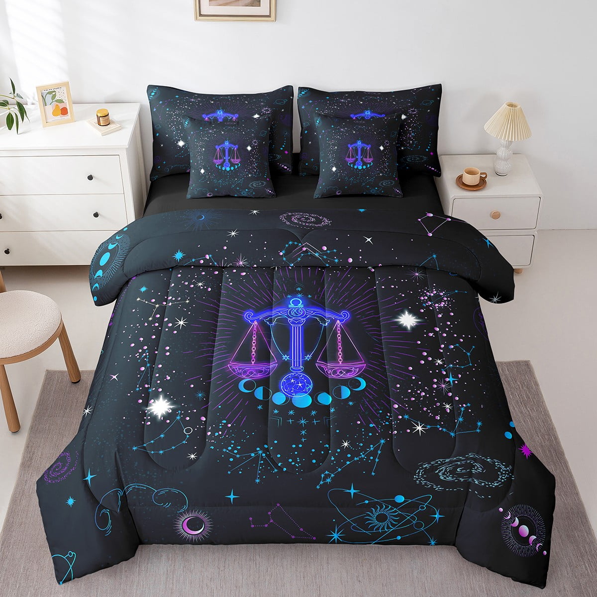 Erosebridal Libra Bed in a Bag 7pcs Psychedelic Galaxy Bedding Set, Constellations Twin Size ...