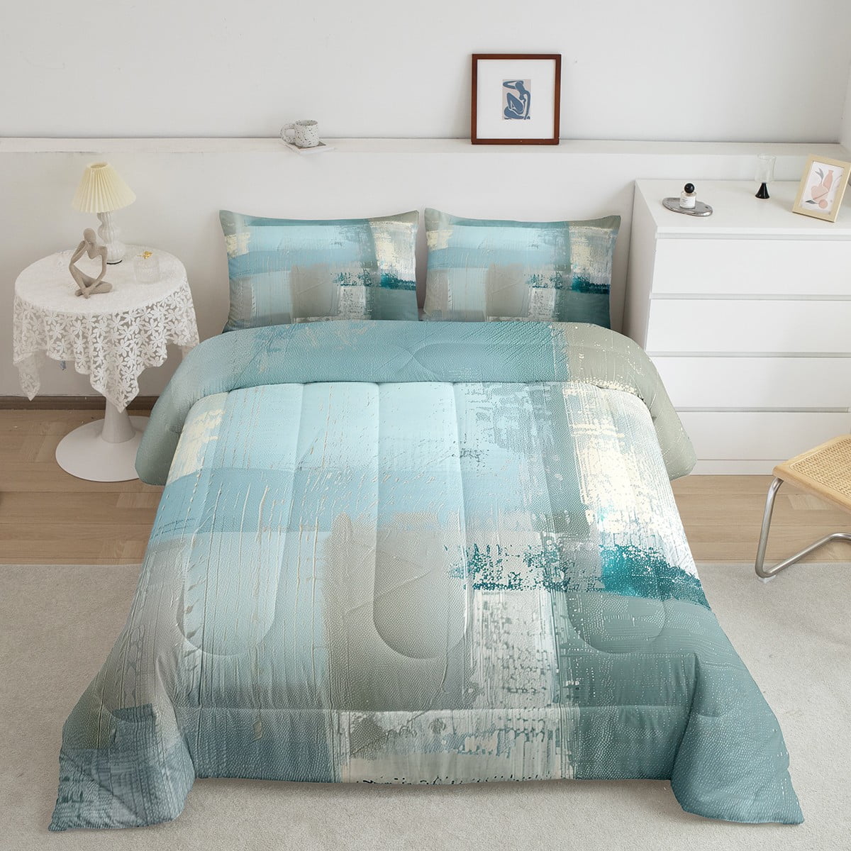 Light Blue Retro Grunge Queen Comforter Set Vintage Tie Dye Bedding Set ...