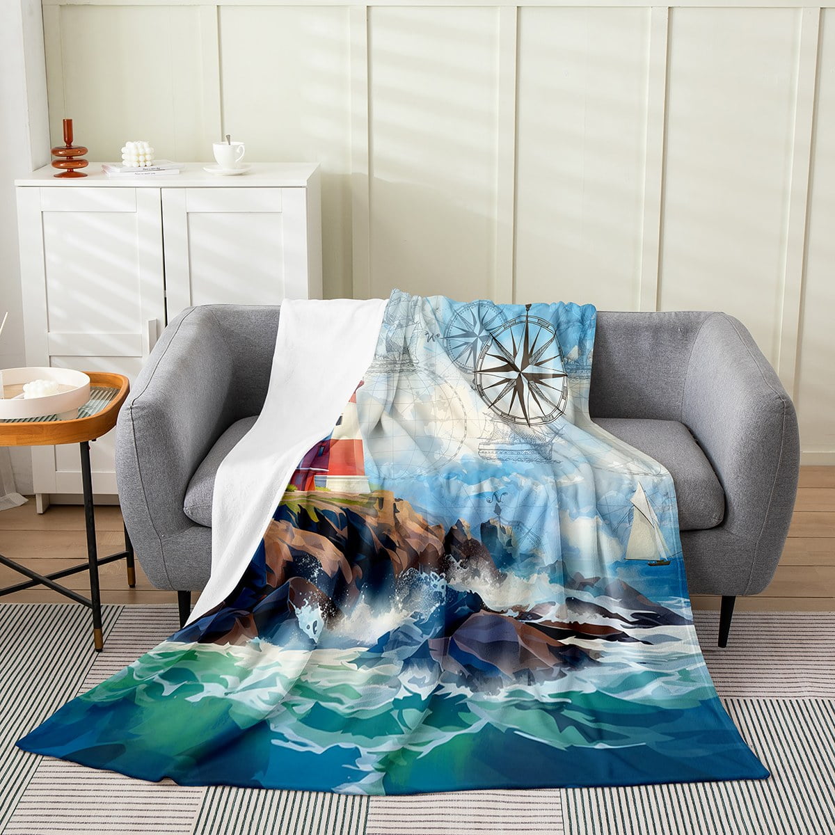 Lighthouse Blanket 30x40 Inch,Watercolor Nautical Map Throw Blanket ...