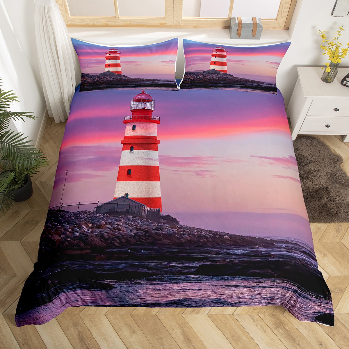 YST Lighthouse Duvet Cover King Coastal Beach Bedding Set, Nautical ...