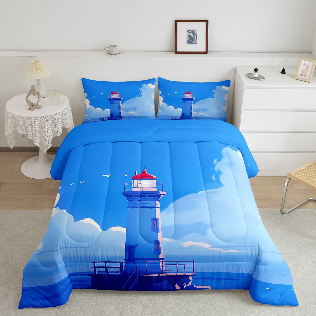 Erosebridal Lighthouse Comforter Sets King Size Ocean Nautical Bedding ...